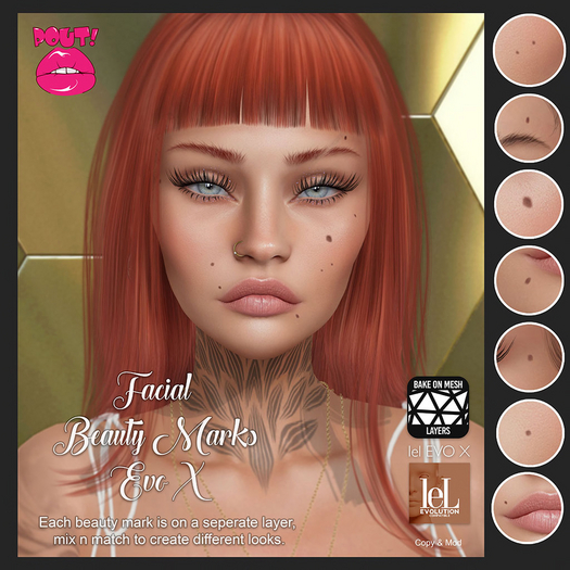 Second Life Marketplace - [POUT!] Facial Beauty Marks EVO X